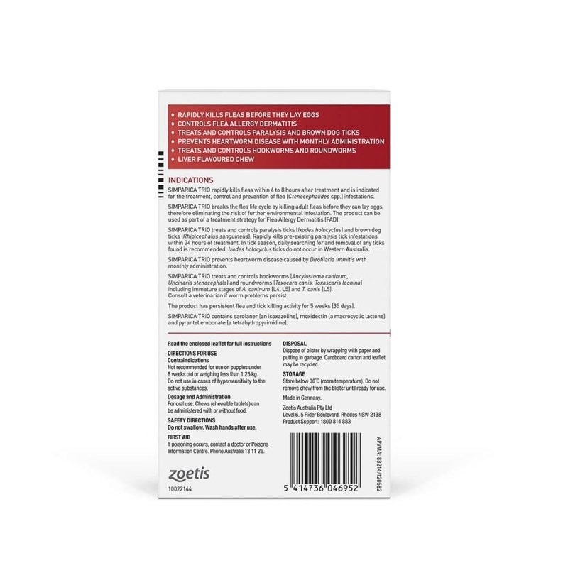 Simparica TRIO Chewable Tablets for Dogs 88.1-132 lbs (40.1-60 kg)